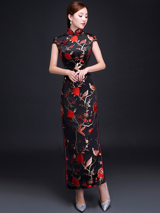 Woven Floral Qipao Cheongsam Evening Dress Cozyladywear