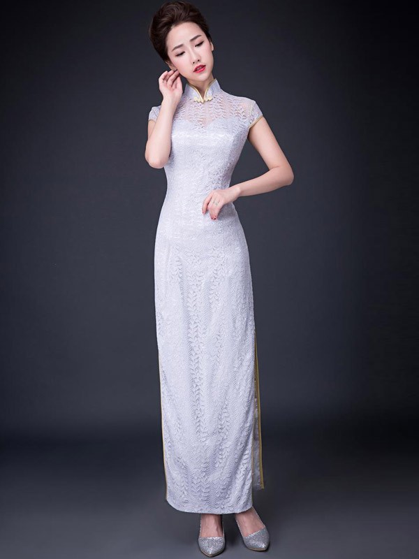 Lace Ankle Length Qipao Cheongsam Prom Dress With Split Cozyladywear