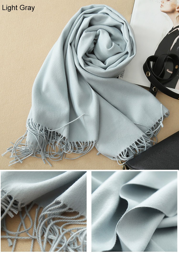 22 Color Options, Fringe-Trim Long Wrap Scarf in Wool - CozyLadyWear